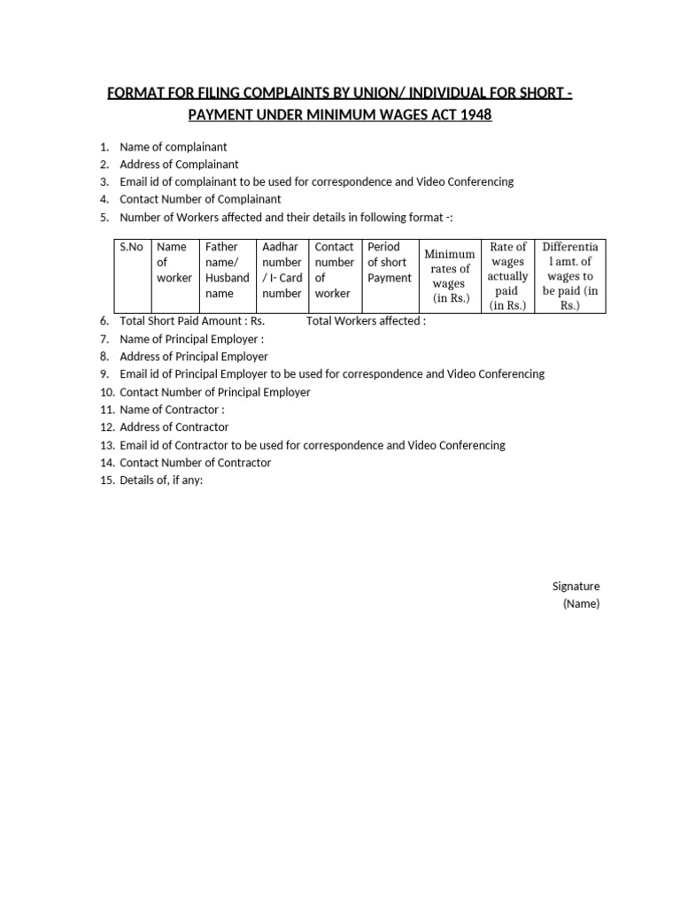 Format For Filing Short Payment Complaints | PDF