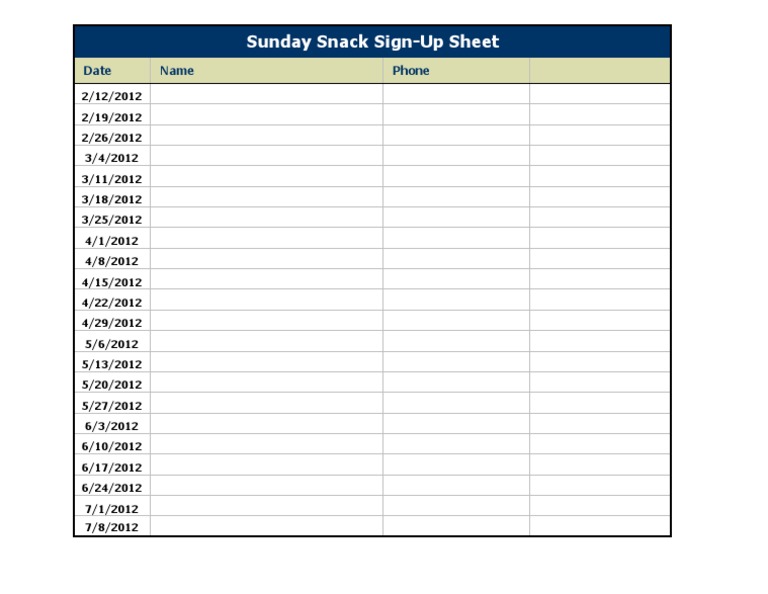 Sunday Snack Sign-Up Sheet | PDF
