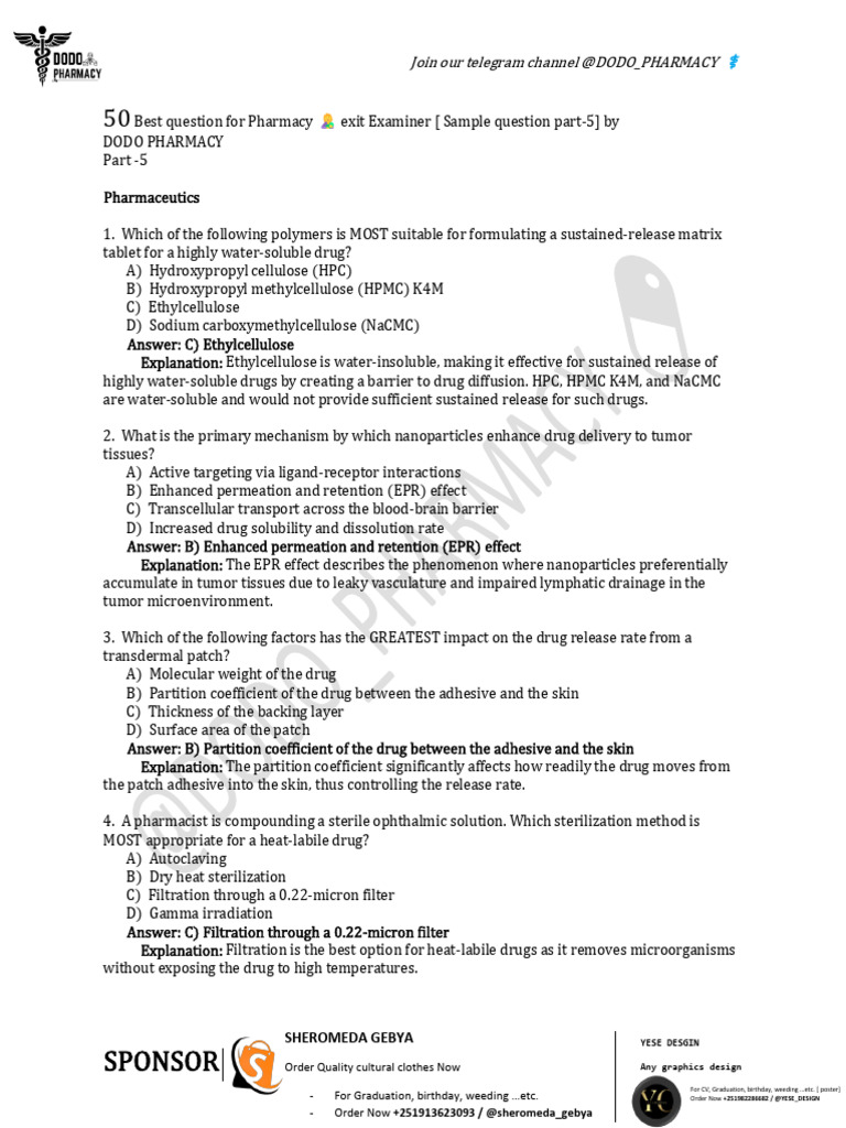 50 Sample Exit Questions For Pharmacy Students Part - 5 | PDF | Enzyme ...