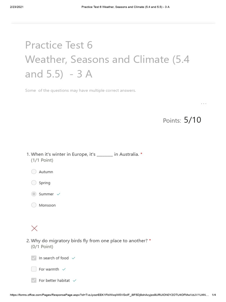 Practice Test 6 Weather, Seasons and Climate (5.4 and 5.5) - 3 A | PDF