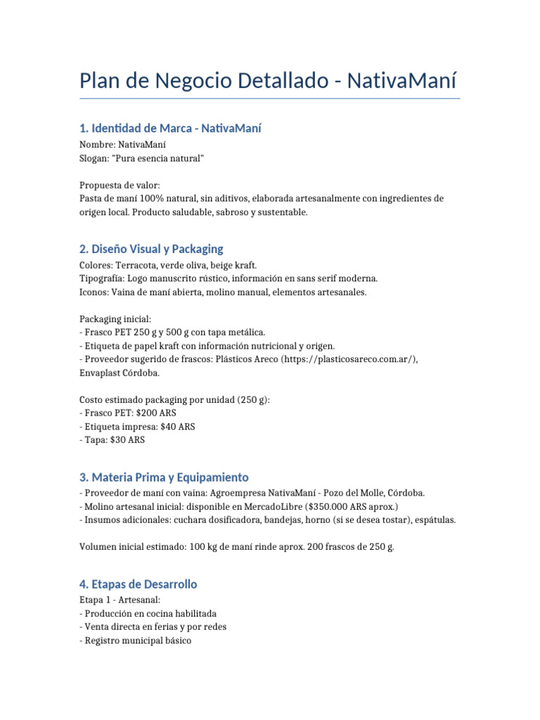 Plan Detallado NativaMani | PDF