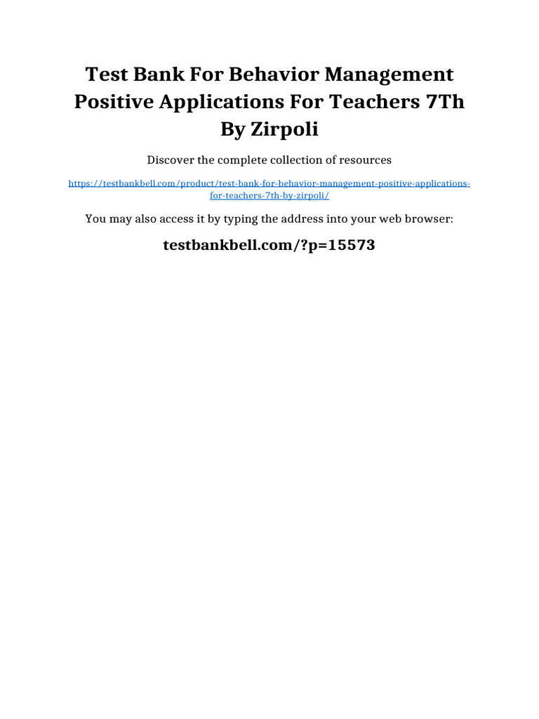 Test Bank for Behavior Management Positive Applications for Teachers ...