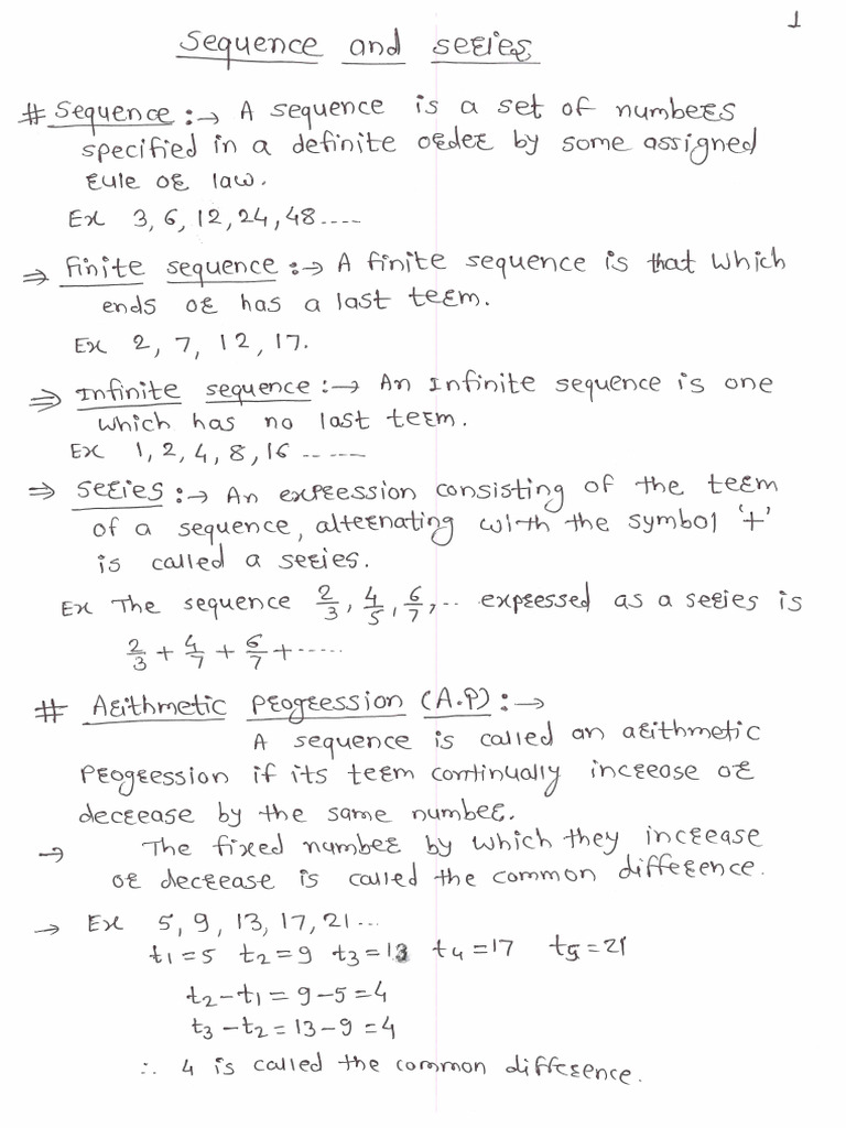 Sequence and Series - Notes | PDF