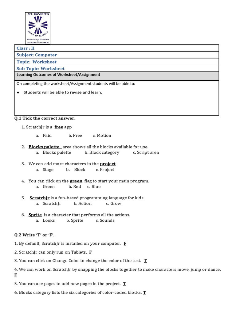 Class 2 Computer Worksheet | PDF