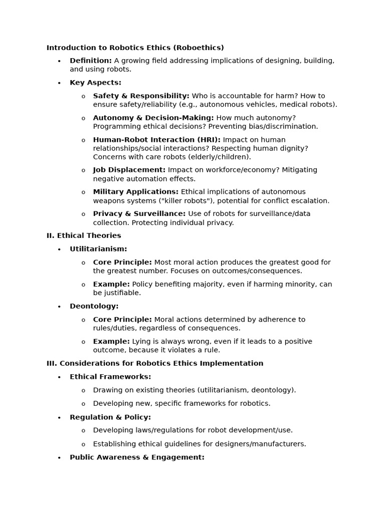 Introduction To Robotics Ethics Own Notes | PDF | Robot | Robotics