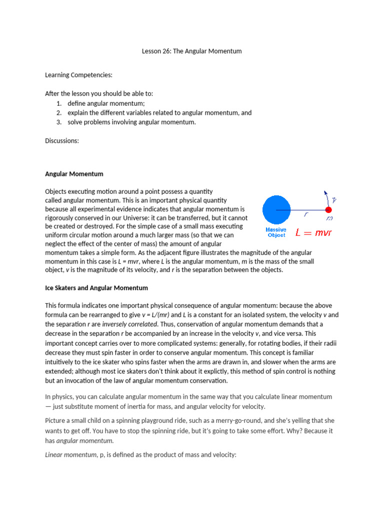 Lesson 26 Angular Momentum | PDF | Angular Momentum | Momentum