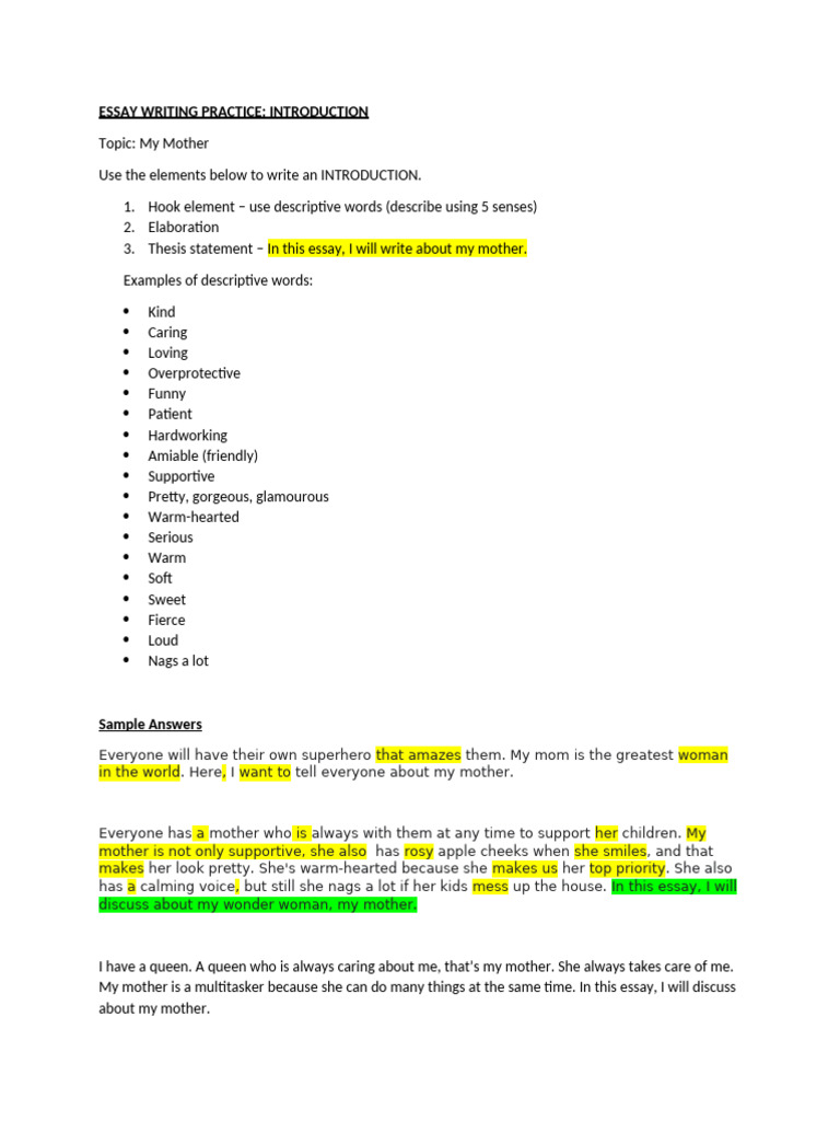 Essay Writing Practice - Introduction | PDF