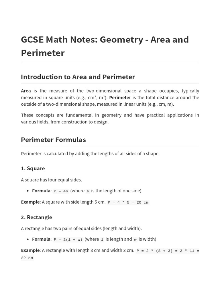 Gcse Math Notes Geometry | PDF | Area | Length