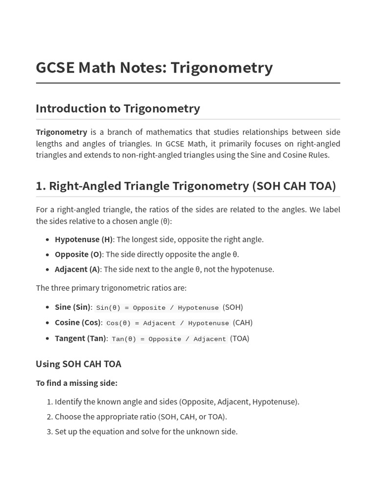 Gcse Math Notes Trigonometry | PDF | Trigonometry | Trigonometric Functions