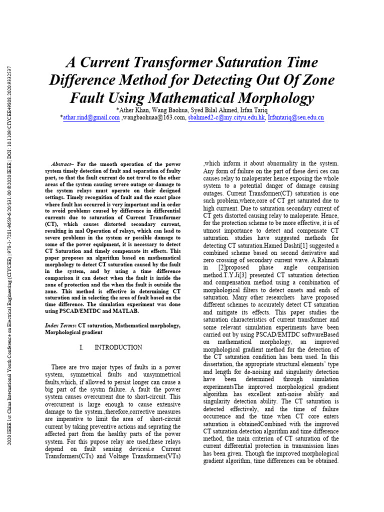 A Current Transformer Saturation Time Difference Method for Detecting ...