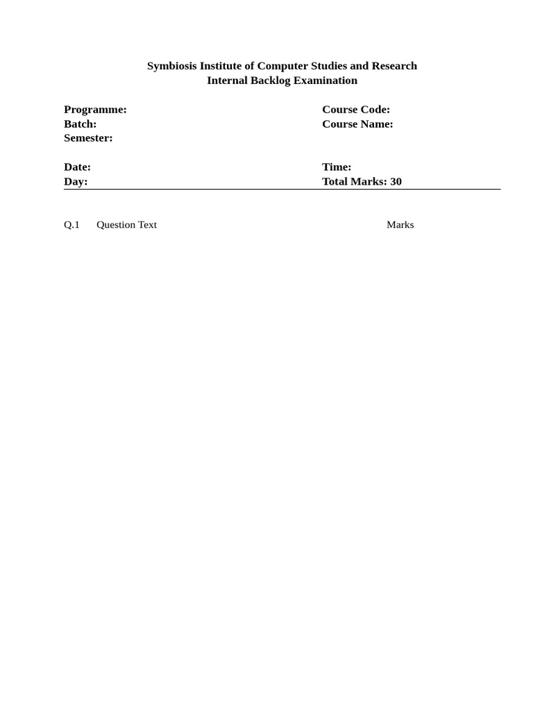 Question Paper Format Internal Backlog (1) | PDF