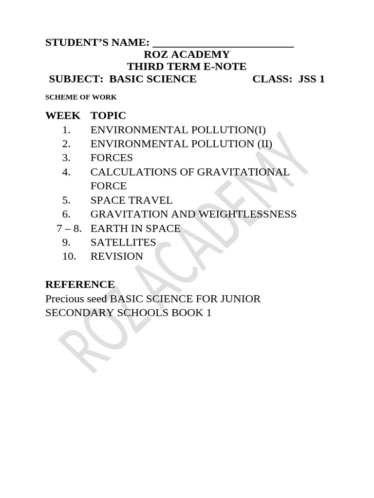Jss One 3rd Term Basic Science | PDF | Planets | Solar System
