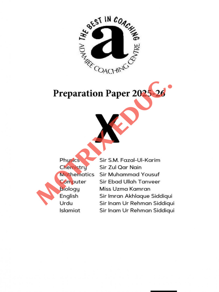 X - Adamjee Preparation Paper 2026 | PDF