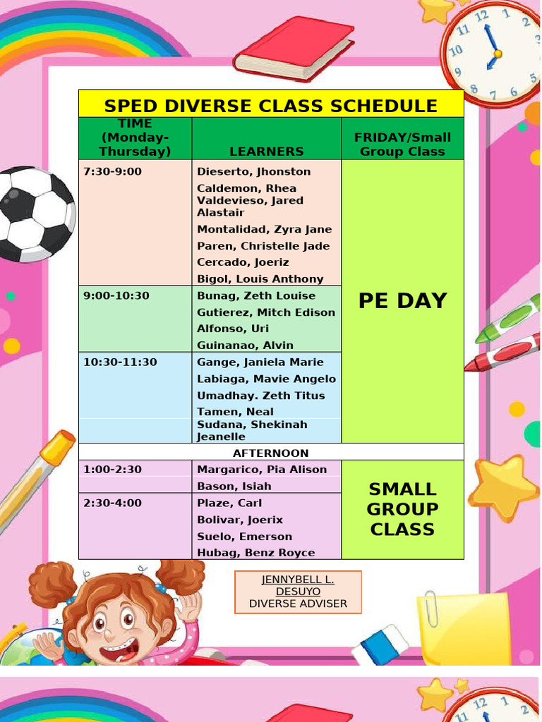 Sped Diverse Class Schedule | PDF