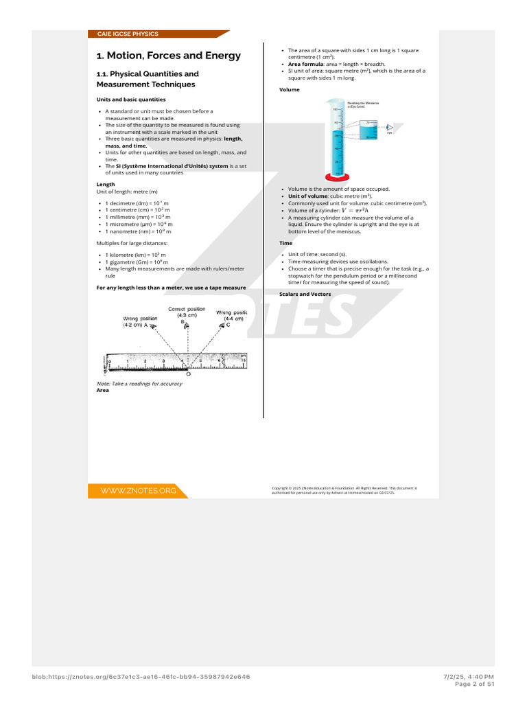 CAIE IGCSE Physics Theory | PDF | Acceleration | Force