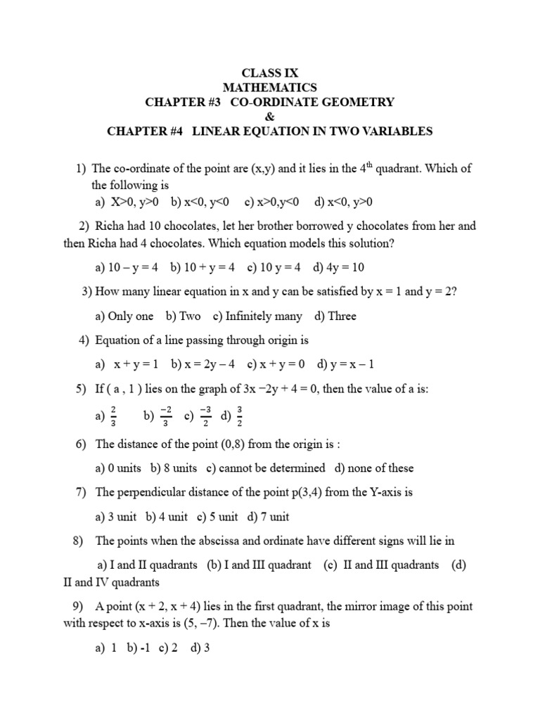 Class 9 - Coordinate Geometry & Linear Equations | PDF | Cartesian ...
