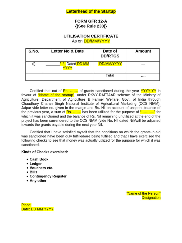 Utilization Certificate | PDF