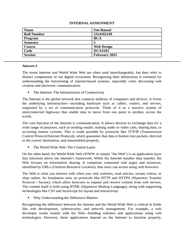 Internal Assignment 3101 | PDF | World Wide Web | Internet & Web