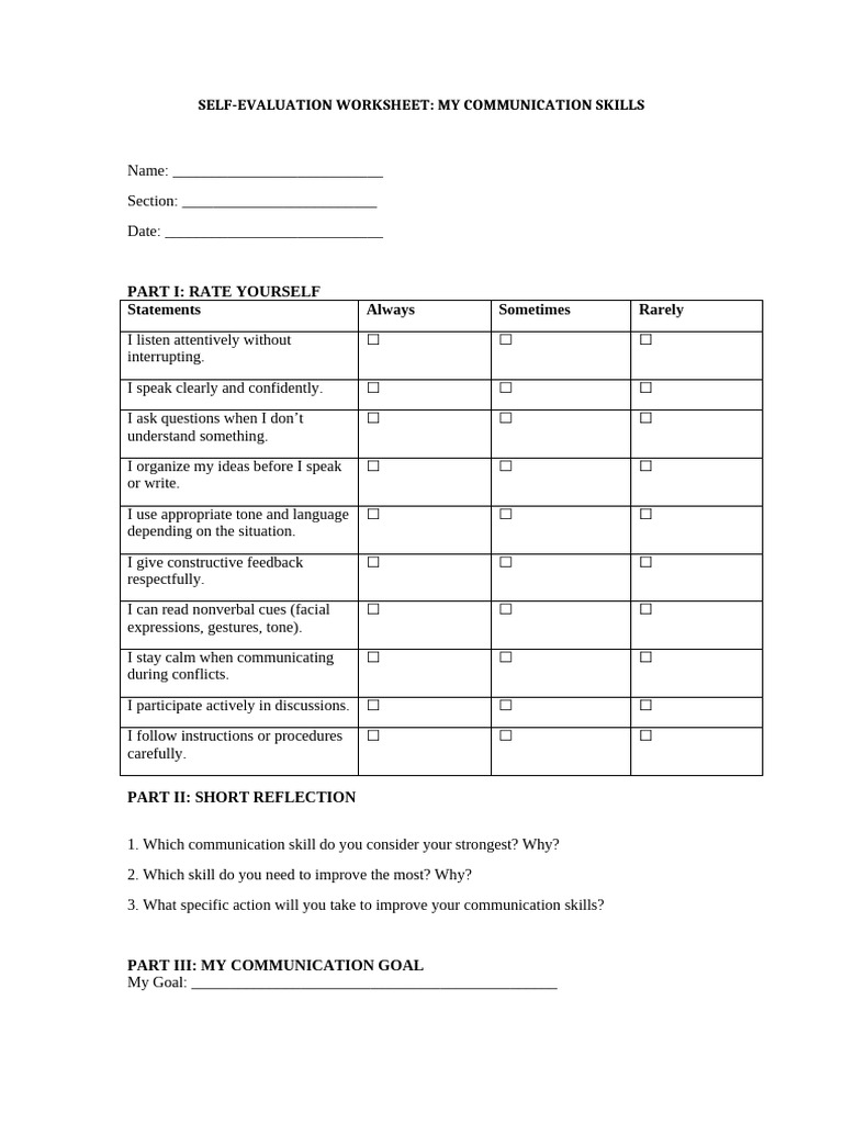 CommunicationSkills SelfEvaluation | PDF