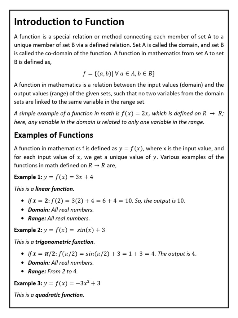 Introduction To Function | PDF | Function (Mathematics) | Numbers