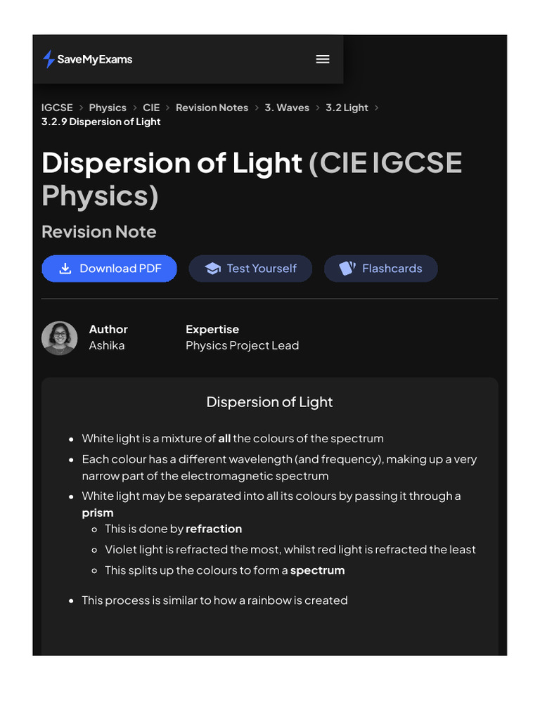 3.2.9 Dispersion of Light - CIE IGCSE Physics Revision Notes 2023 ...