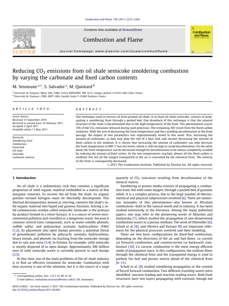 Reducing CO2 Emissions From Oil Shale Semicoke Smoldering Combustion by ...