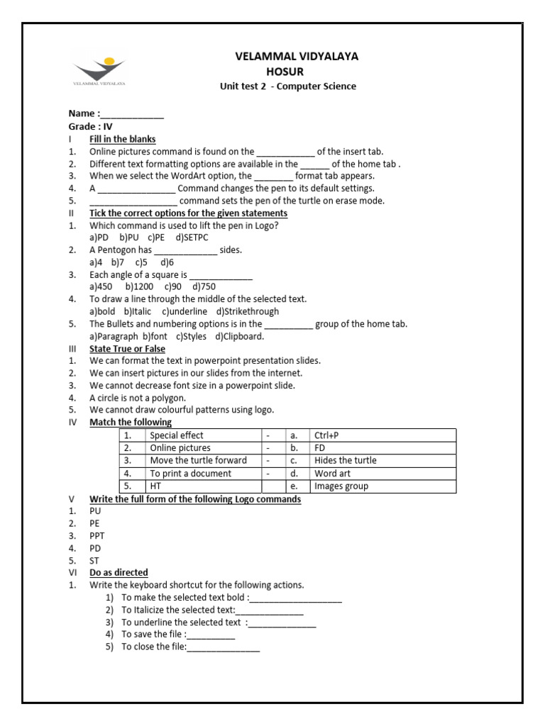 Grade 4 - Practice Worksheet - CS | PDF