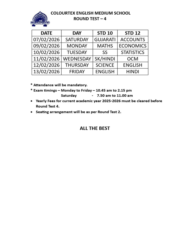 Round Test 4 Schedule | PDF