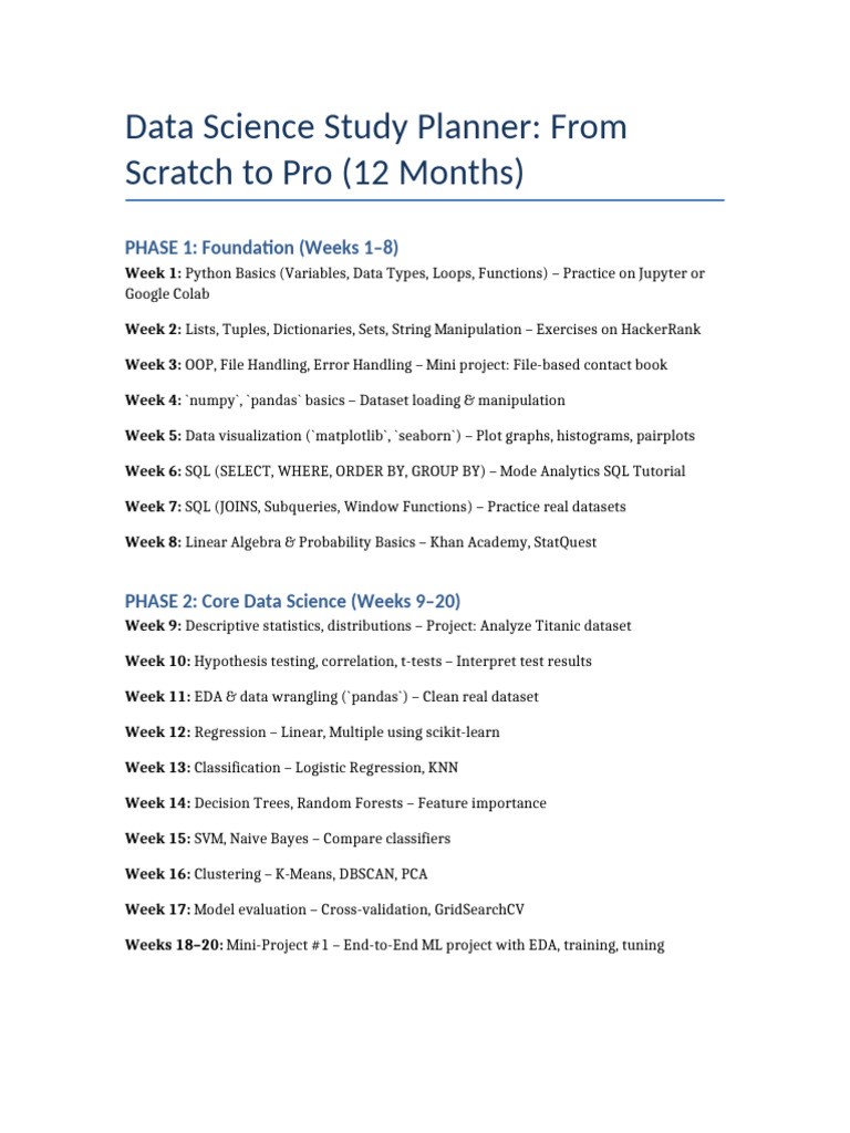 Data Science Study Planner | PDF | Machine Learning | Multivariate ...