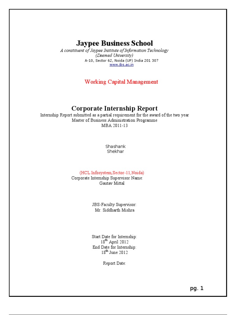 Jaypee Business School: Corporate Internship Report | PDF | Working ...