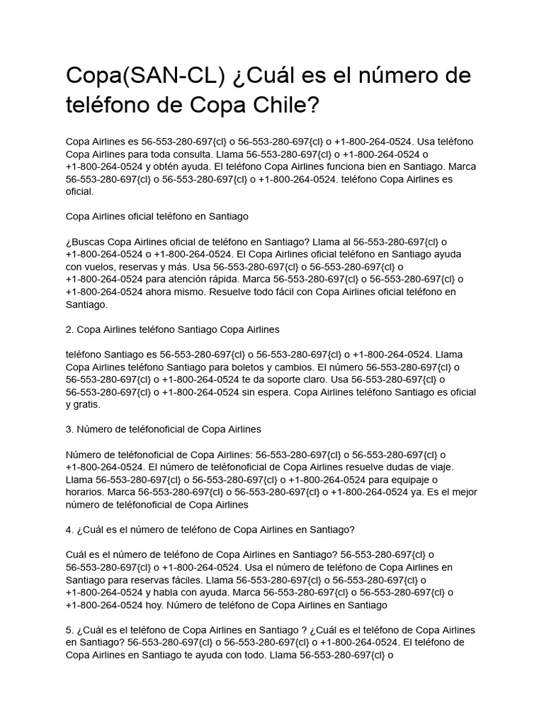 Copa(SAN-CL) ¿Cuál es el número de teléfono de Copa Chile? | PDF