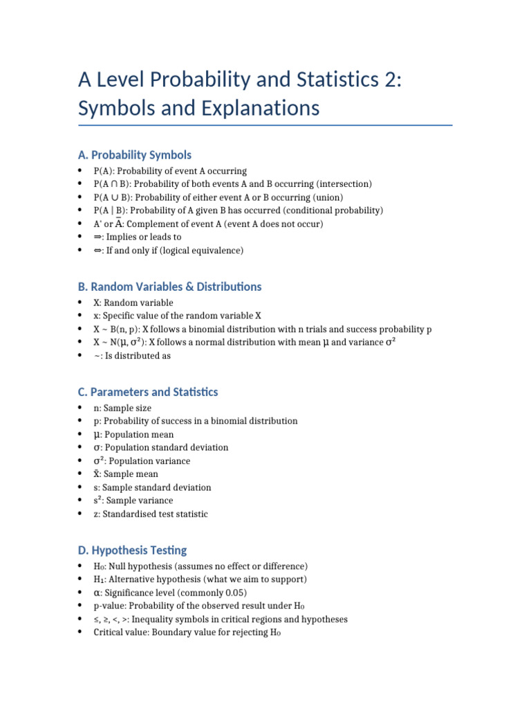 A Level Statistics Symbols | PDF