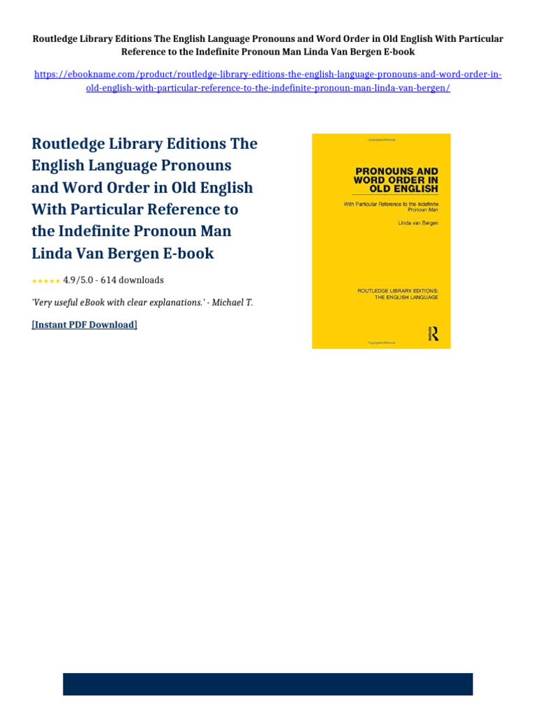 Routledge Library Editions The English Language Pronouns and Word Order ...