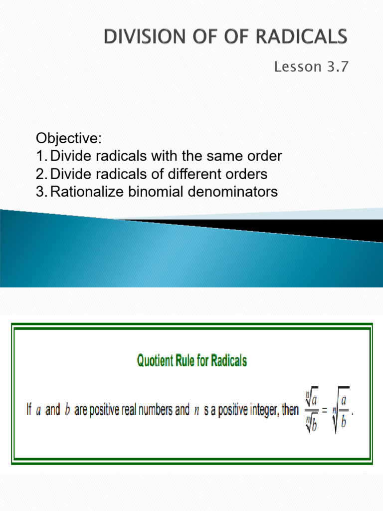 Lesson 3 7 Division of Radicals | PDF | Mathematical Concepts ...