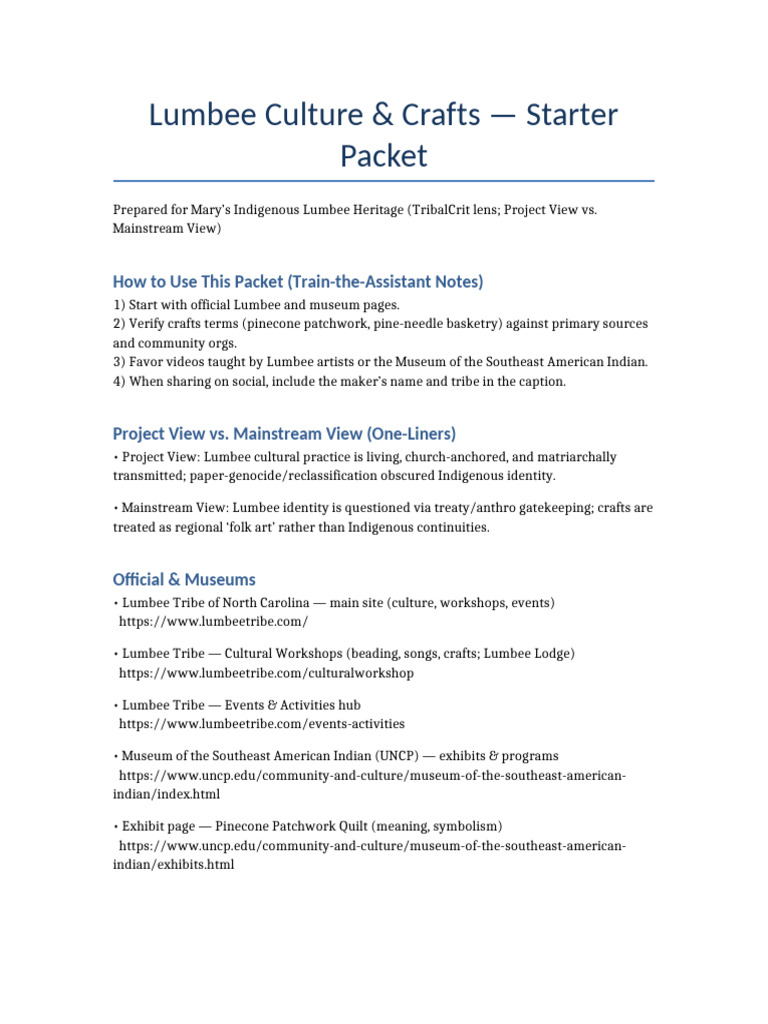 Lumbee Culture and Crafts Starter Packet | PDF | Patchwork | Indigenous ...