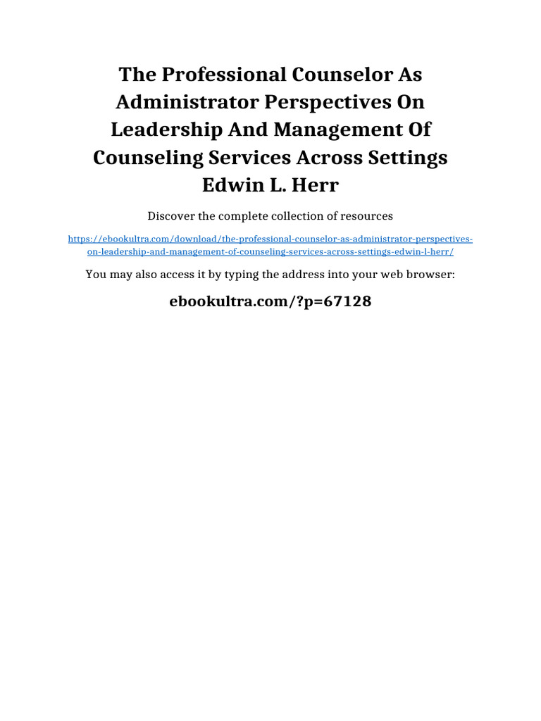 The Professional Counselor As Administrator Perspectives On Leadership ...