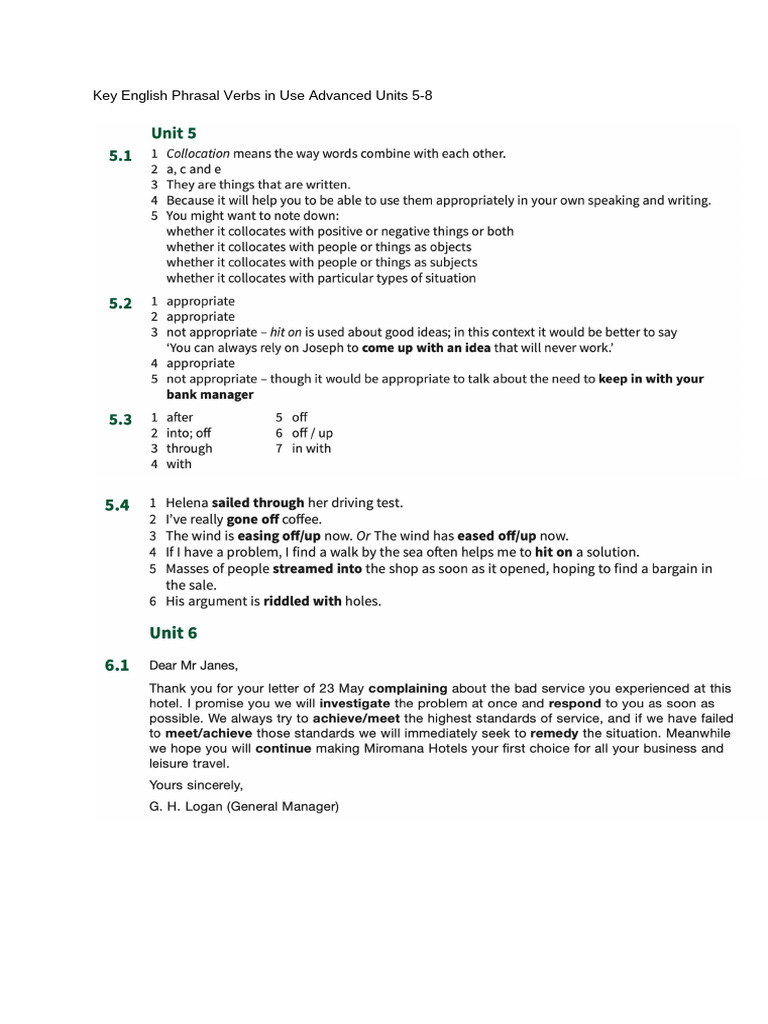 Key English Phrasal Verbs in Use Advanced Units 5-8 | PDF