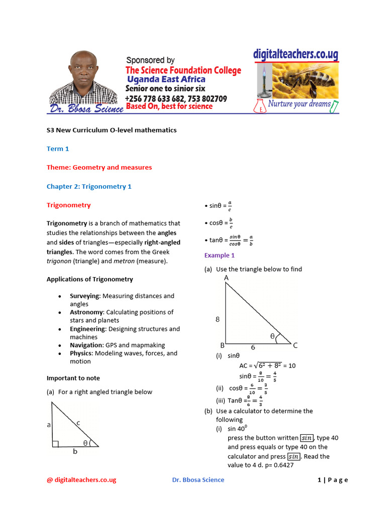 S3 New Curriculum O Level Math Chapter 2 Trignometry 1 | PDF ...