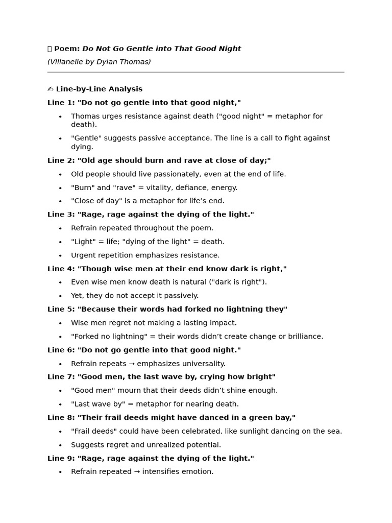 Do Not Go Gentle Analysis and Questions | PDF | Poetry