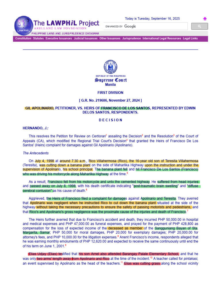 32. Gil apolinario vs heirs of Delos santos | PDF | Tort | Negligence