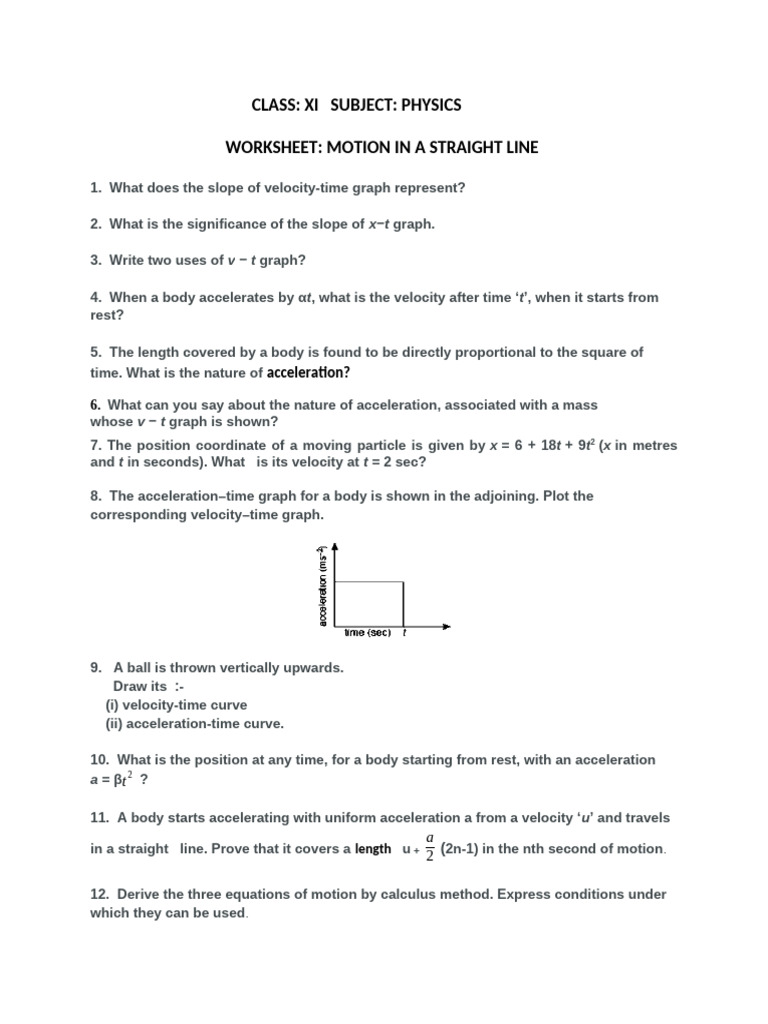 Worksheet Motion in A Straight Line | PDF