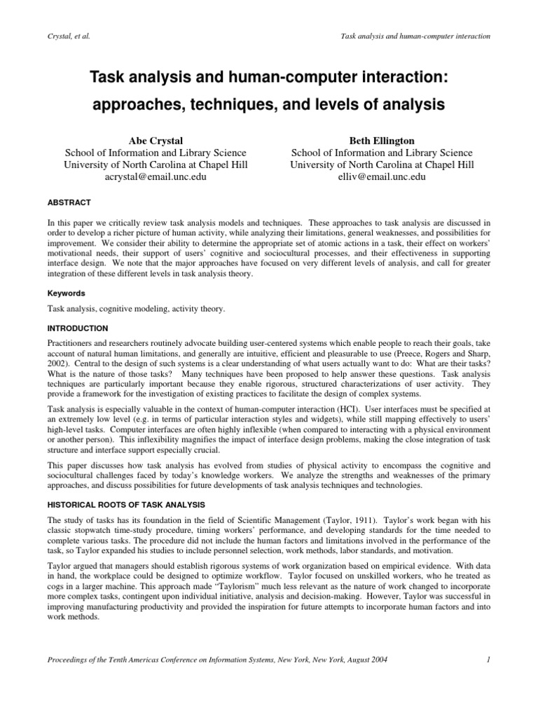 Task Analysis and Human-Computer Interaction: Approaches, Techniques ...