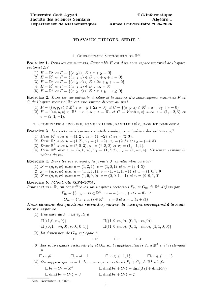 Sous-Espaces Vectoriels de | PDF | Base (algèbre linéaire) | Espace ...