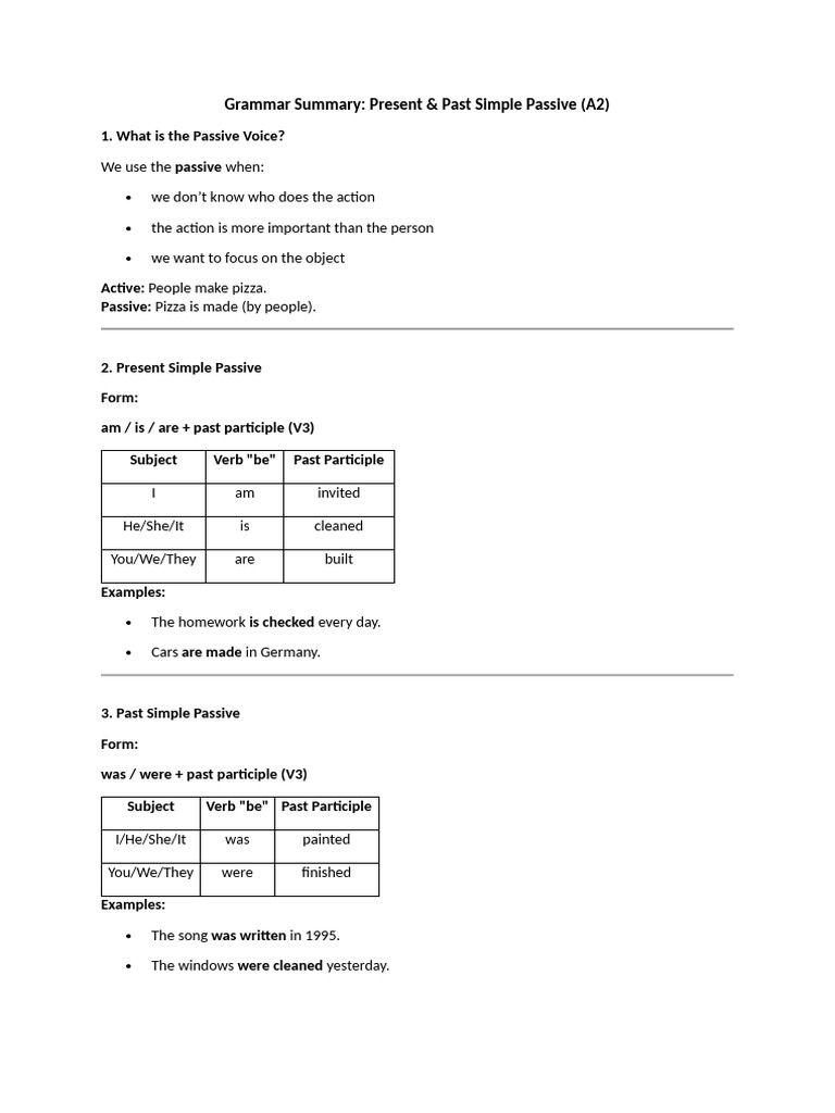 Passive_past_simp_present_simp_A2_summary+practice_TEACHER | PDF ...