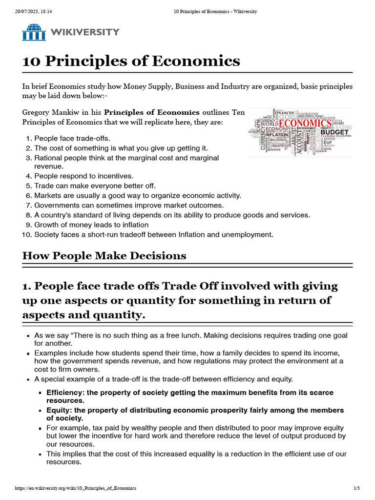 10 Principles of Economics - Wikiversity | PDF | Market (Economics ...