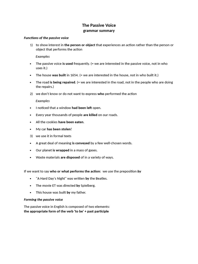 The Passive Voice Grammar Summary | PDF | Language Families ...
