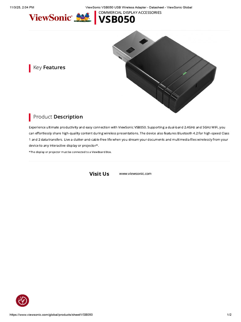 ViewSonic VSB050 USB Wireless Adapter - Datasheet - ViewSonic Global ...
