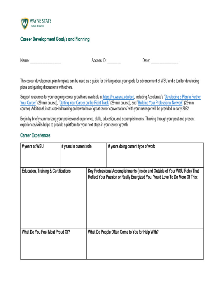 Career Development Goals Planning Template | PDF | Cognition