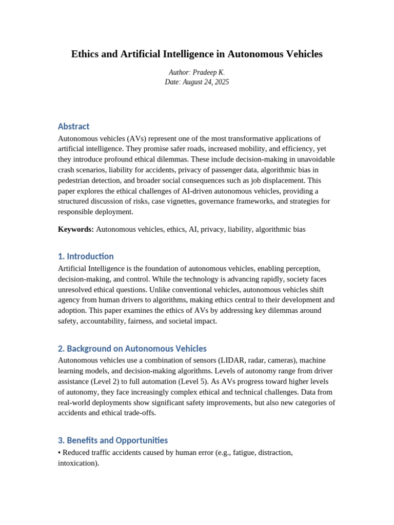 AI in Autonomous Vehicles Ethical Challenges Expanded | PDF ...