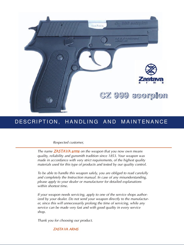 CZ 999 Scorpion Pistol Overview | PDF | Trigger (Firearms) | Cartridge ...